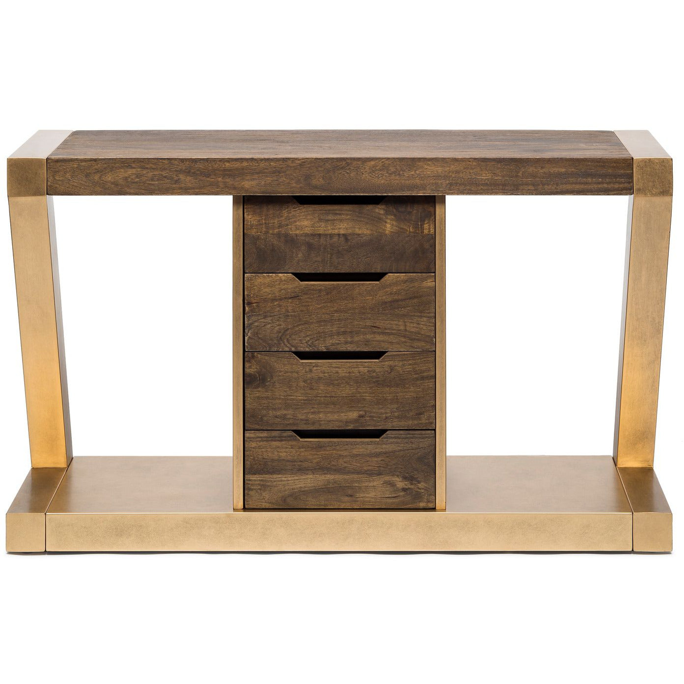 Contemporary Brass Wooden Z-Shaped Hallway Console Table with Drawers ...